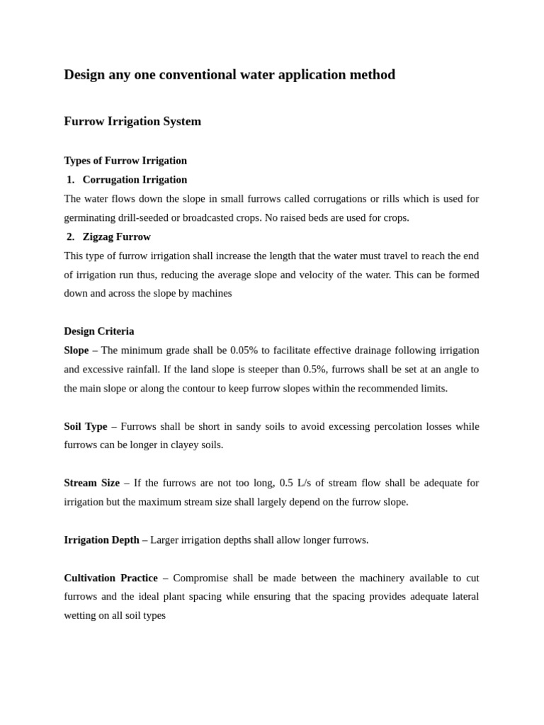 Design Any One Conventional Water Application Method | PDF | Plough ...
