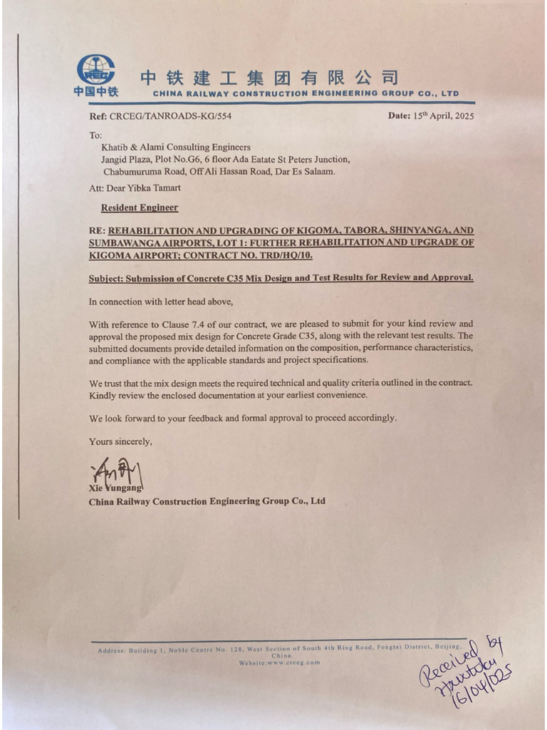 Letter-554-Submission of Concrete C35 Mi | PDF
