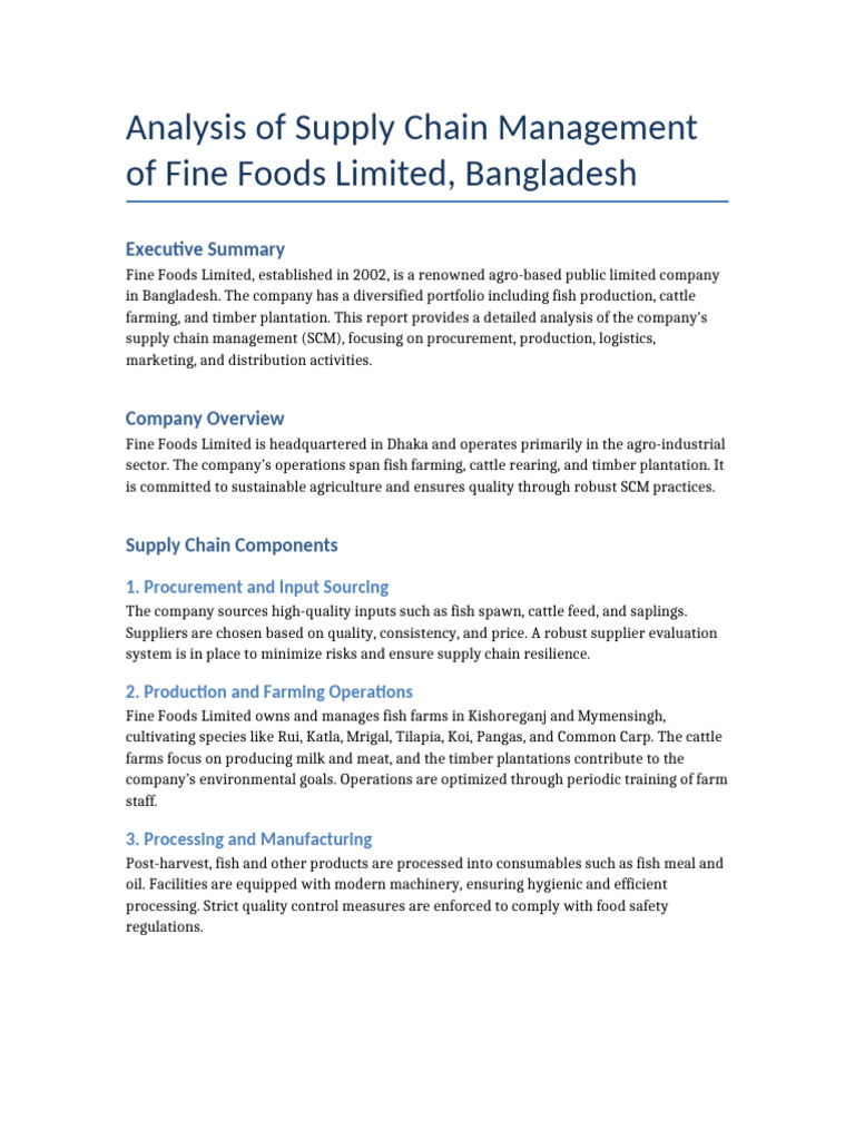 Supply Chain Analysis of Fine Foods Ltd. | PDF | Supply Chain | Supply ...