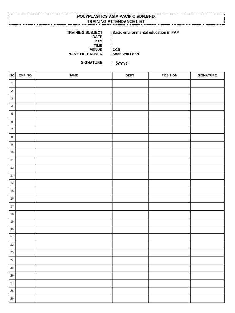 Basic Environmental Training Attendance | PDF