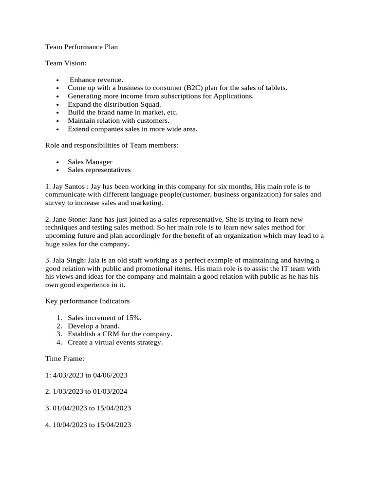 Team Performance Plan Overview | PDF