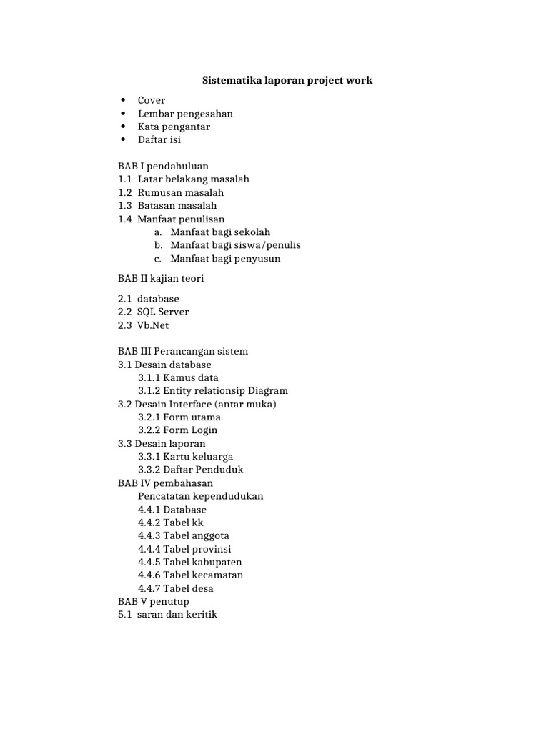 Sistematika Laporan Project Work | PDF