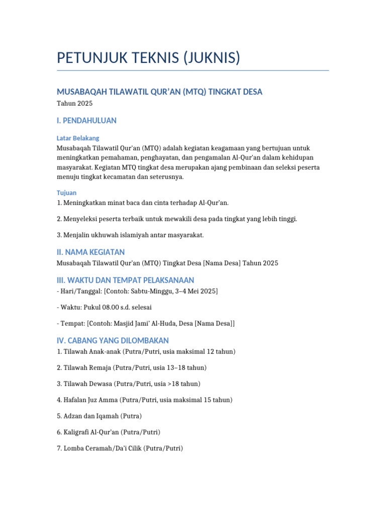 Juknis MTQ Desa 2025 | PDF