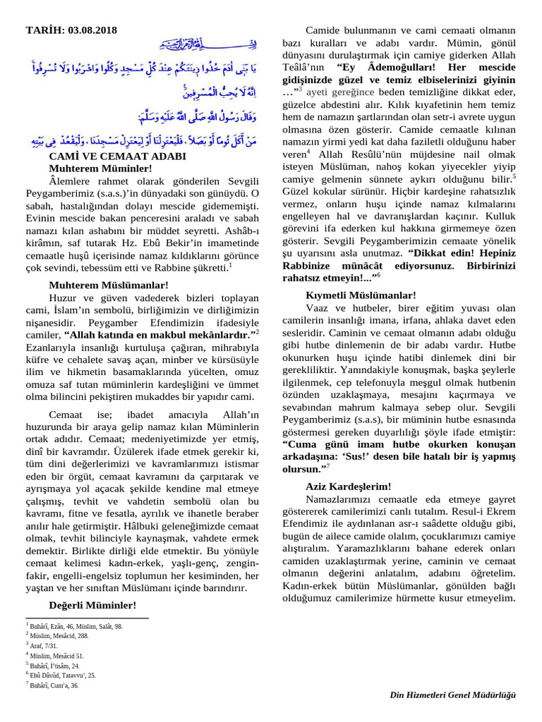 Cami Ve Cemaat Adab | PDF