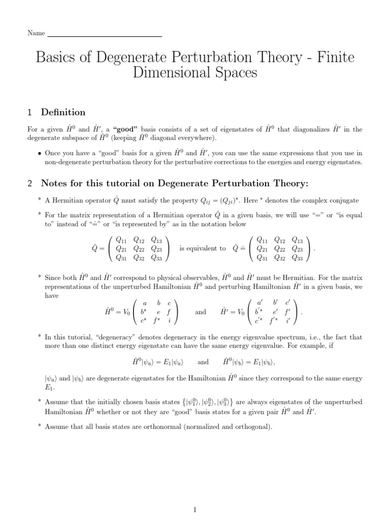 1 Basics of DPT - 3x3 Tutorial | PDF | Perturbation Theory (Quantum Mechanics) | Eigenvalues And ...