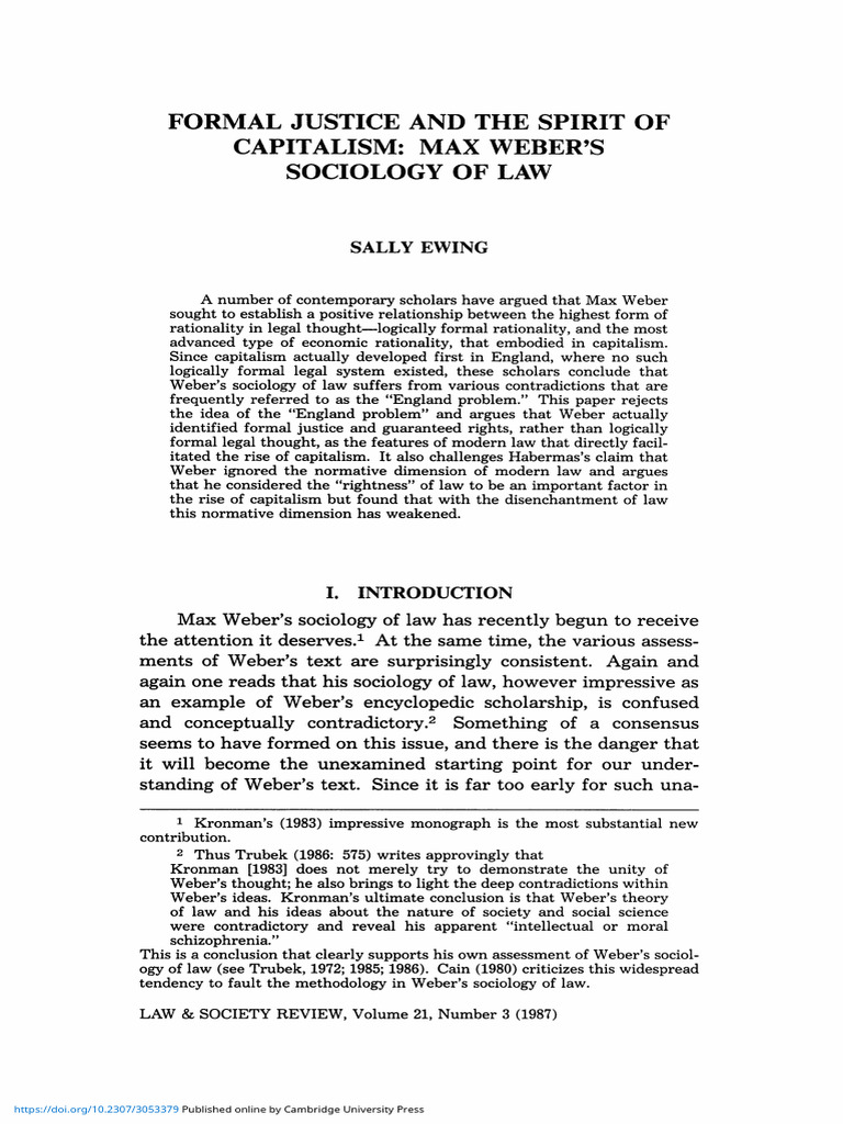 Formal Justice and The Spirit of Capitalism Max Webers Sociology of Law ...