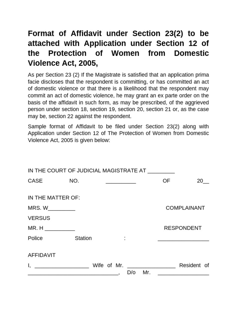 Format of Affidavit Under Section 23 | PDF | Affidavit | Public Law