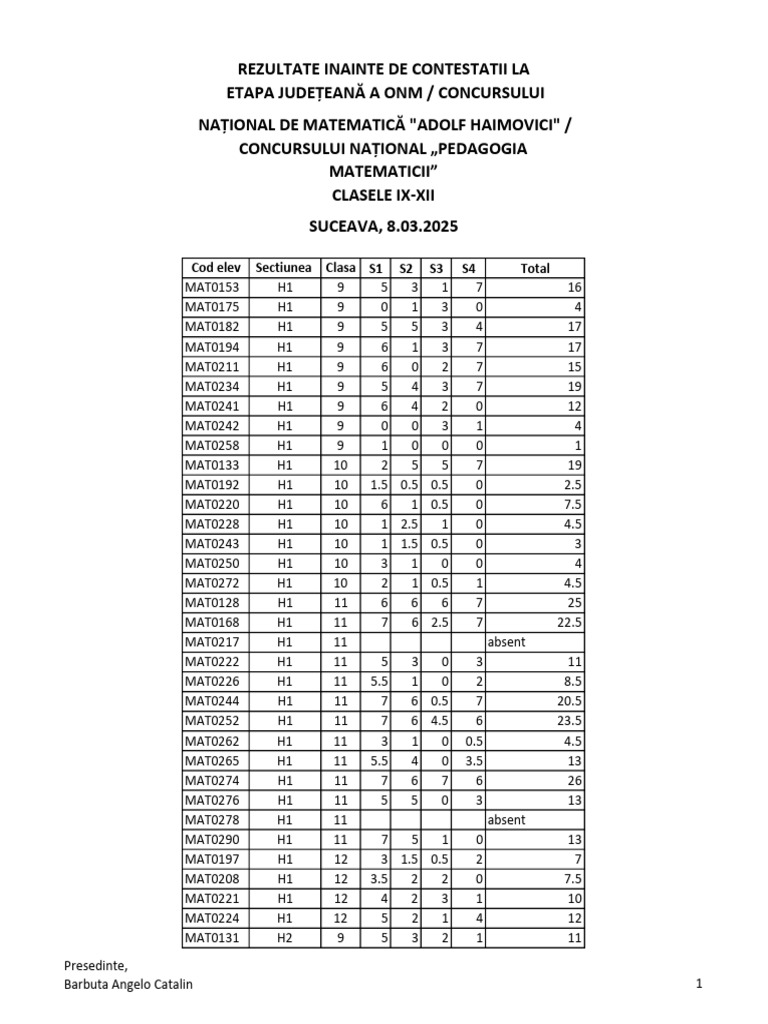 Rezultate Inainte | PDF
