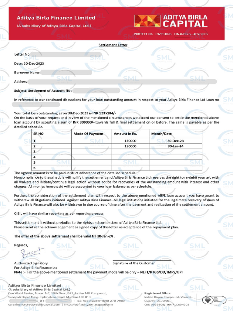 Aditya Birla Capital Settlement SML | PDF