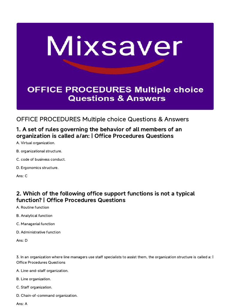 Office Procedures MCQs and Answers | PDF | Advertising | Telephone Number