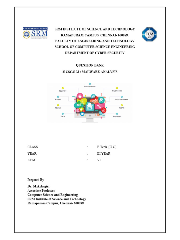 21CSC310J Malware Analysis Question Bank | PDF | Malware | Antivirus Software