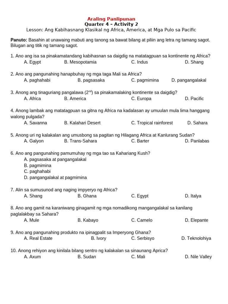 4th Quarter - Activities | PDF