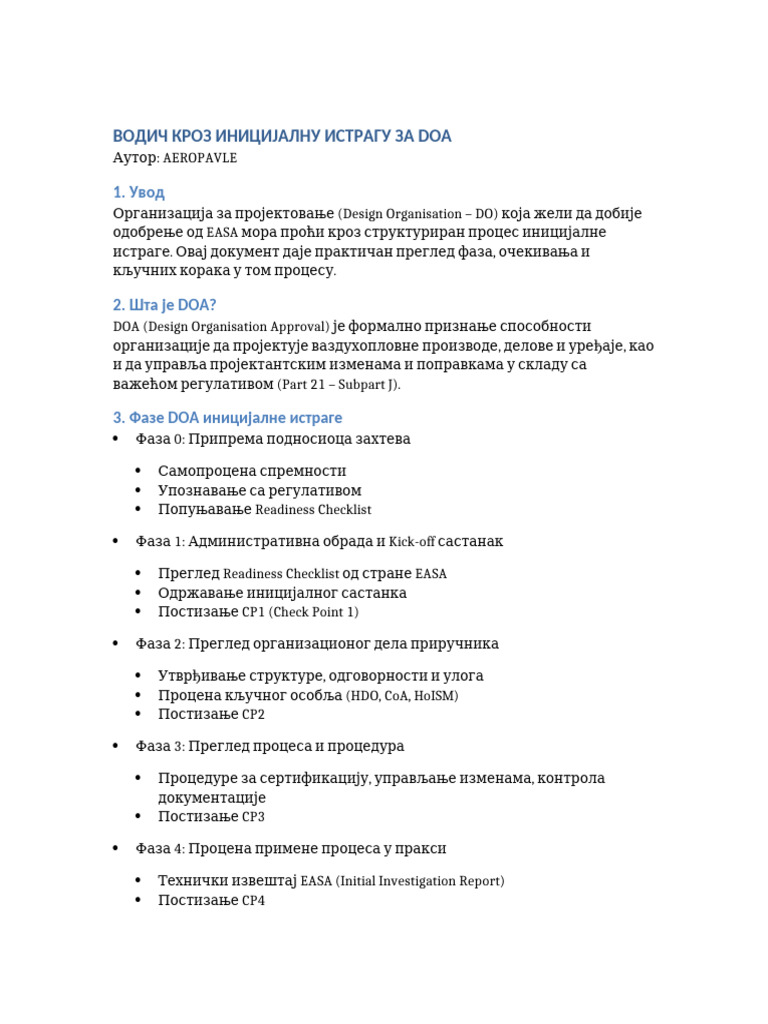 DOA Initial Investigation Guide AEROPAVLE | PDF