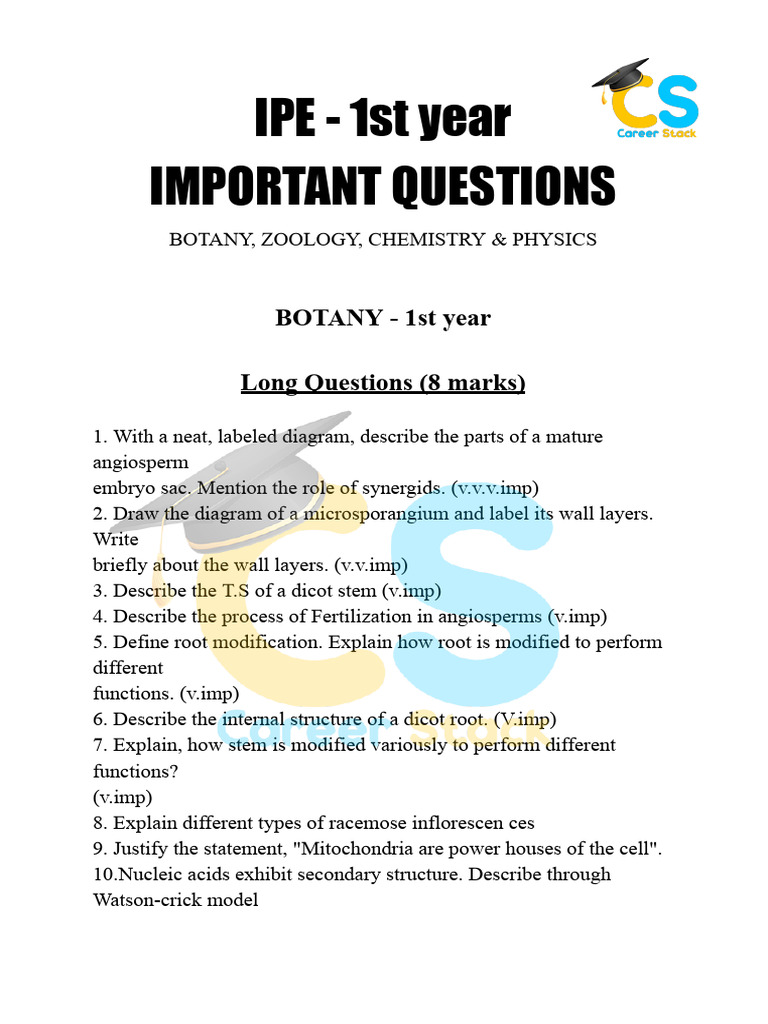 BiPC 1ST YEAR BOT, ZOO, CHEMIS, PHYSICS CAREE STACK-1 | PDF | Molecules ...