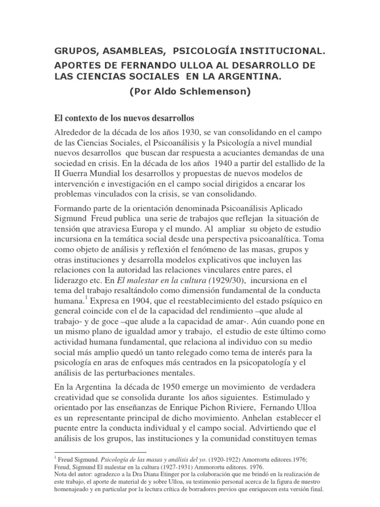 Aportes de Fernando Ulloa | PDF | Psicoanálisis | Sicología