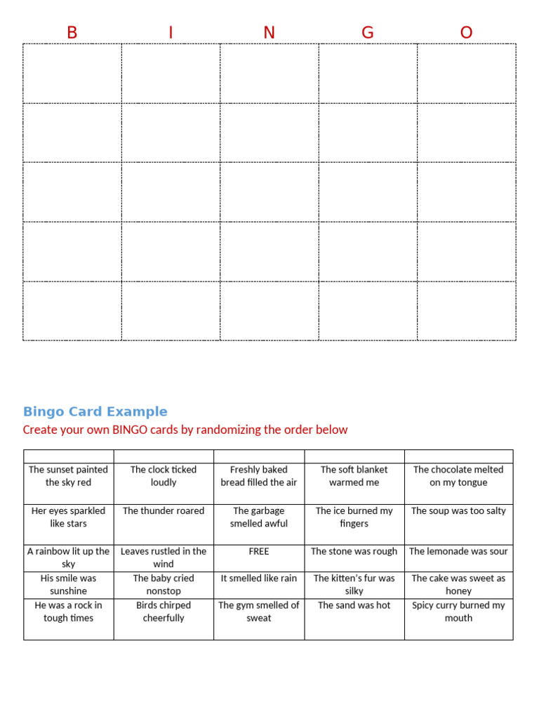 Five Senses Bingo Card Template | PDF