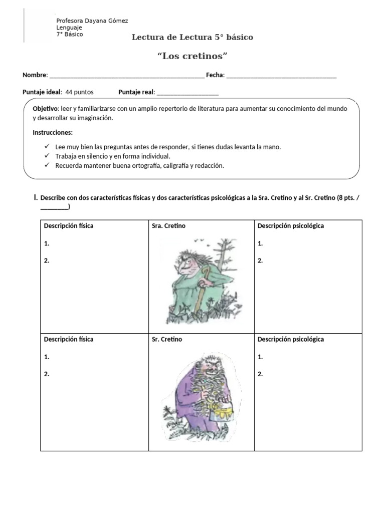 Prueba de Lectura Complementaria - Los Cretinos | PDF