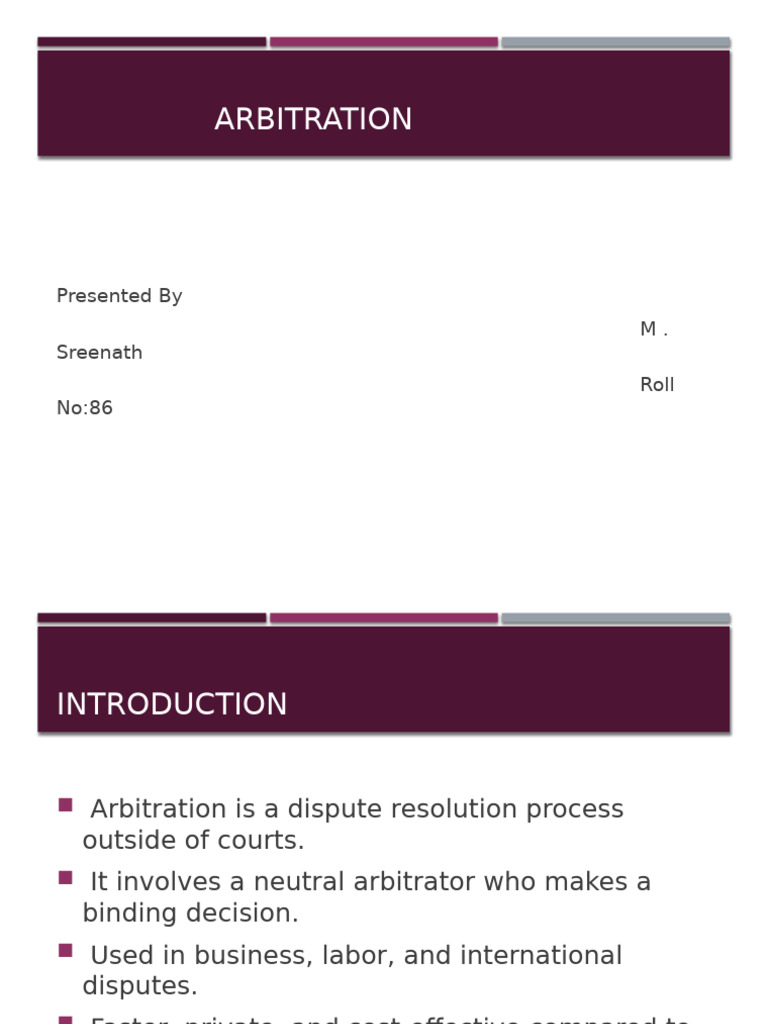 Arbitration Presentation SREENATH 86 | PDF | Arbitration | Employment