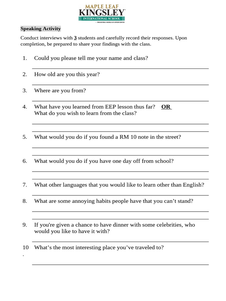 Speaking Activity - ESL | PDF