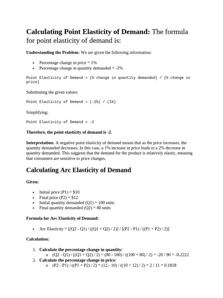 Calculating Point Elasticity of Demand | PDF | Elasticity (Economics ...