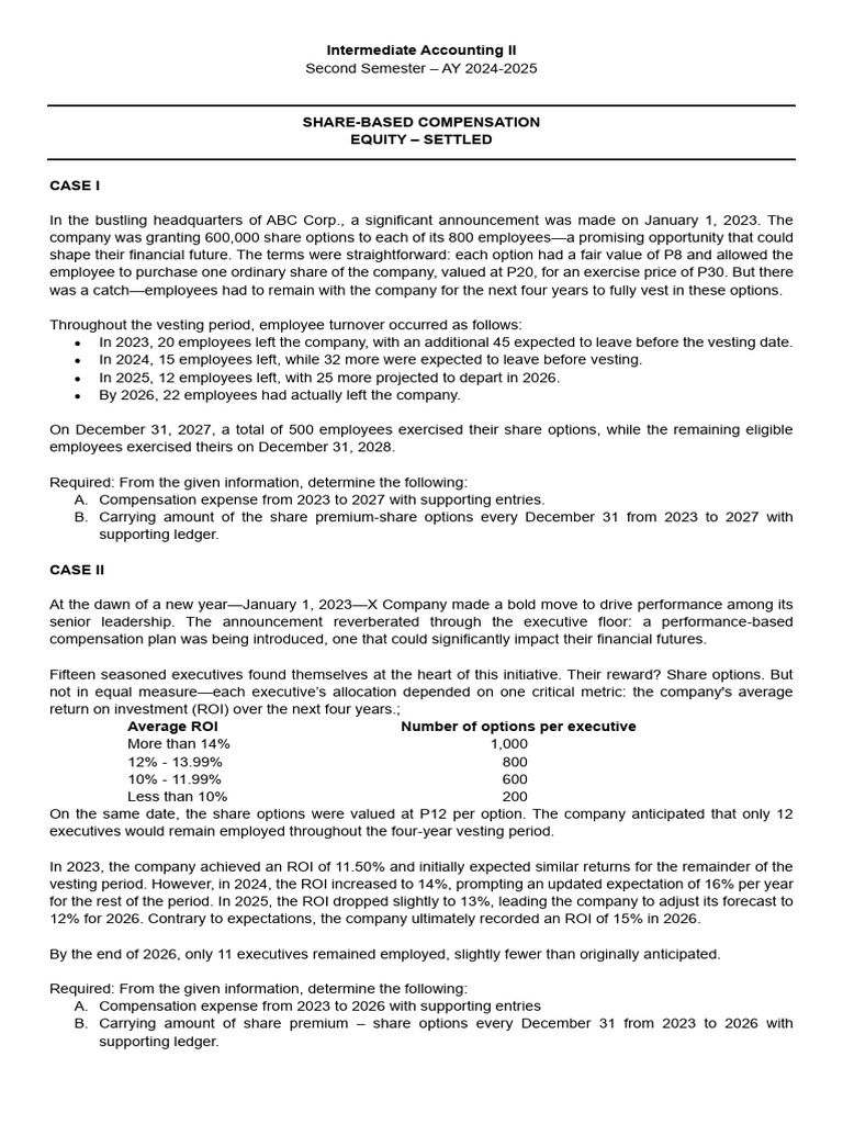 Share-Based Compensation Accounting Cases | PDF | Vesting | Option ...