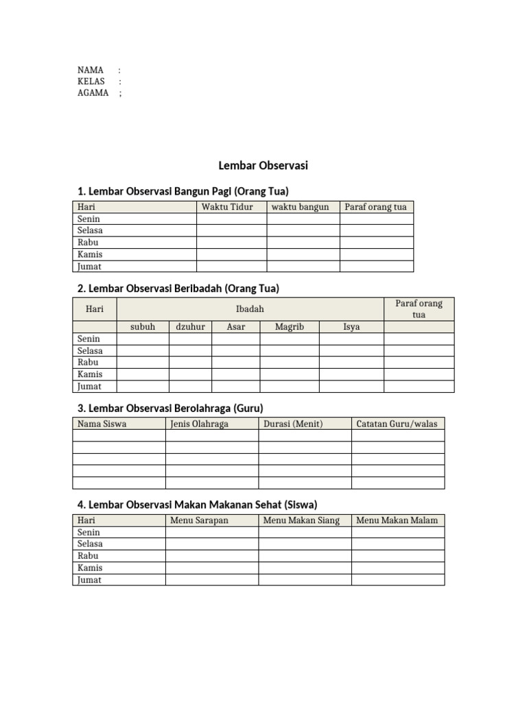 Contoh Format Lembar Observasi (1) | PDF