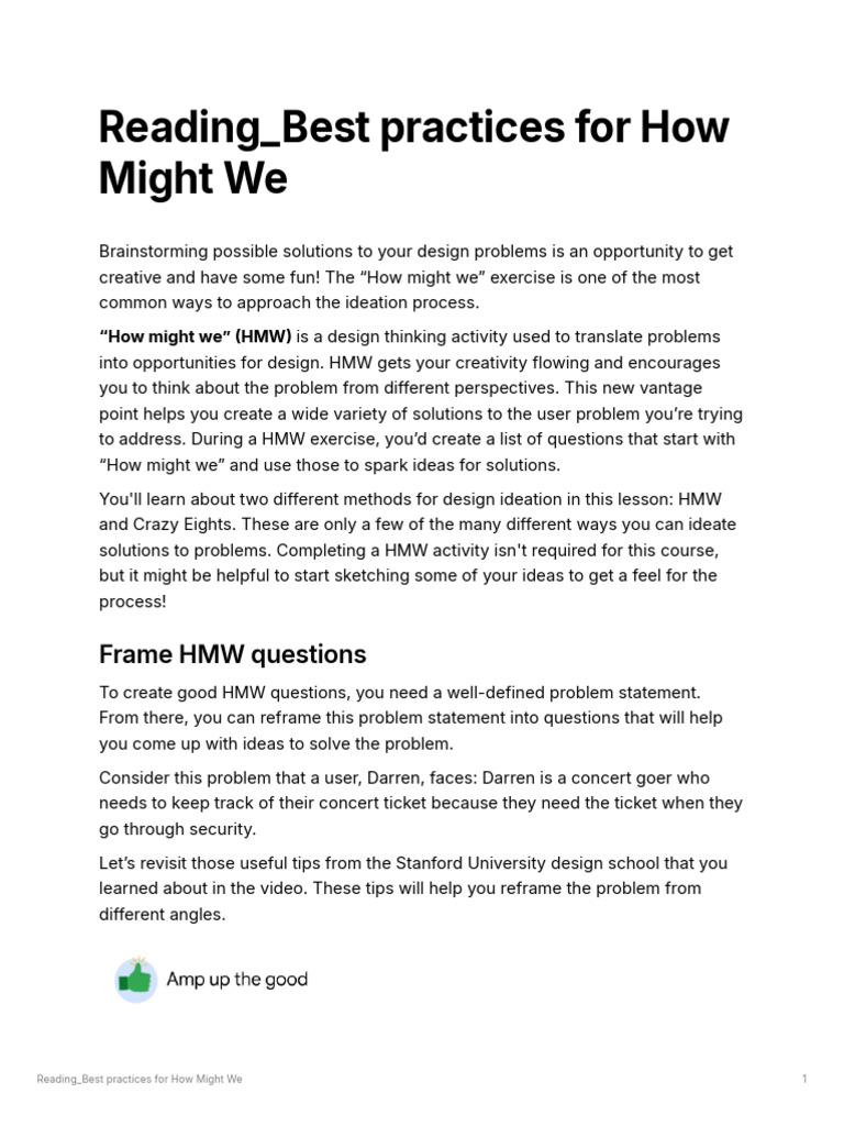 Reading Best Practices For How Might We | PDF | Design Thinking | Learning