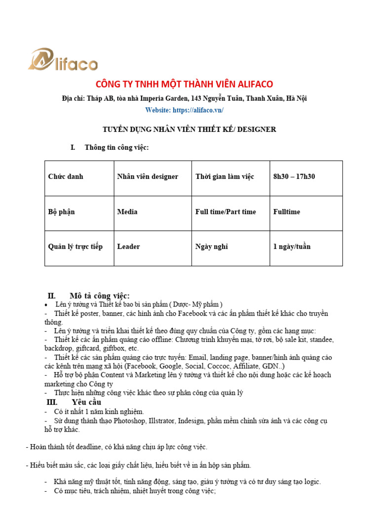 ALIFACO JD Designer | PDF