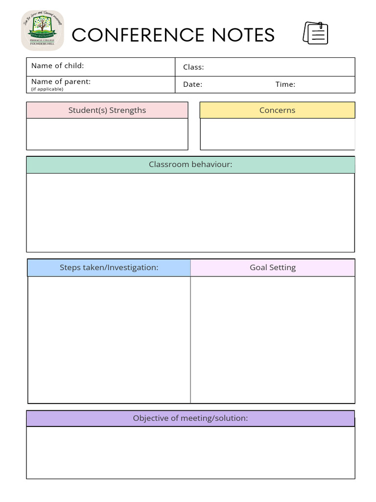 Parent Conference Notes Planner Modern in Colorful Style | PDF | Social ...