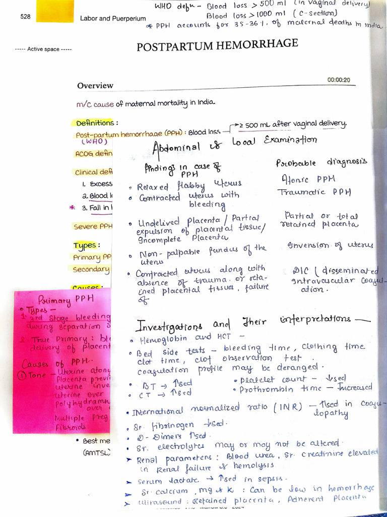 Postpartum Hemorrhage Notes | PDF | Women's Health | Mammalian Pregnancy