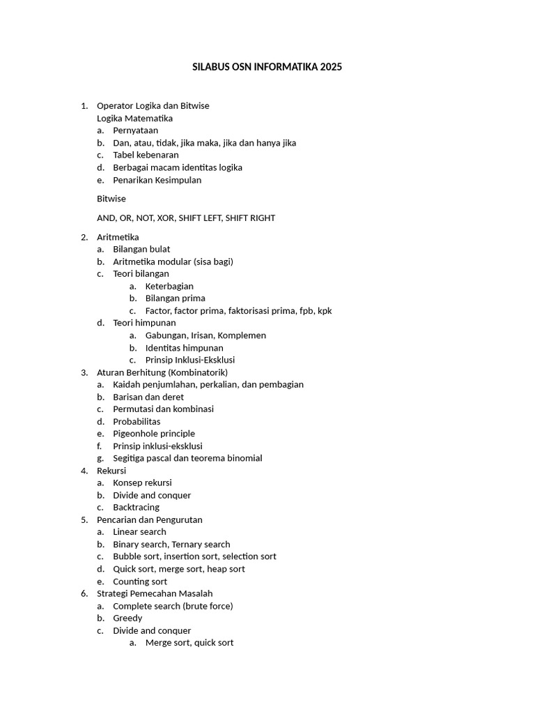 Silabus OSN Informatika 2025 | PDF