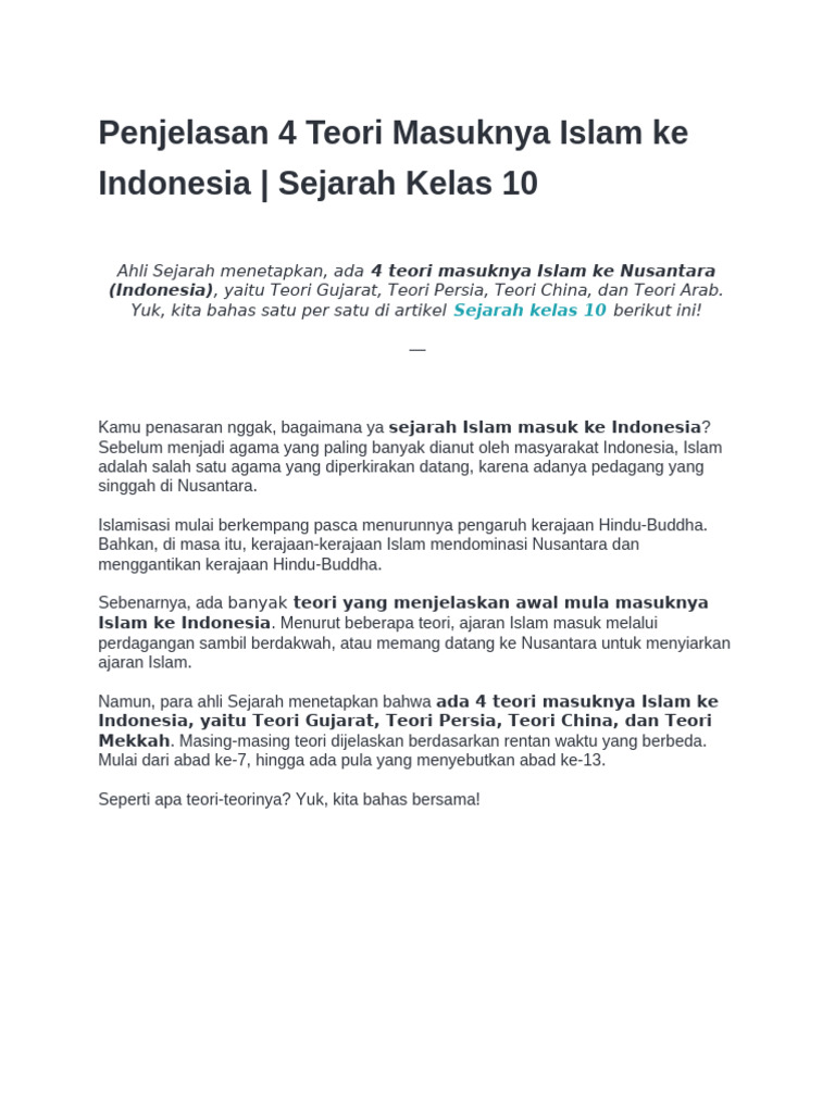 4 Teori Masuknya Islam ke Indonesia | PDF
