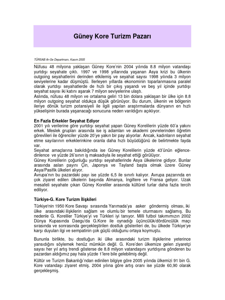 Güney Kore Turizm Pazarı | PDF