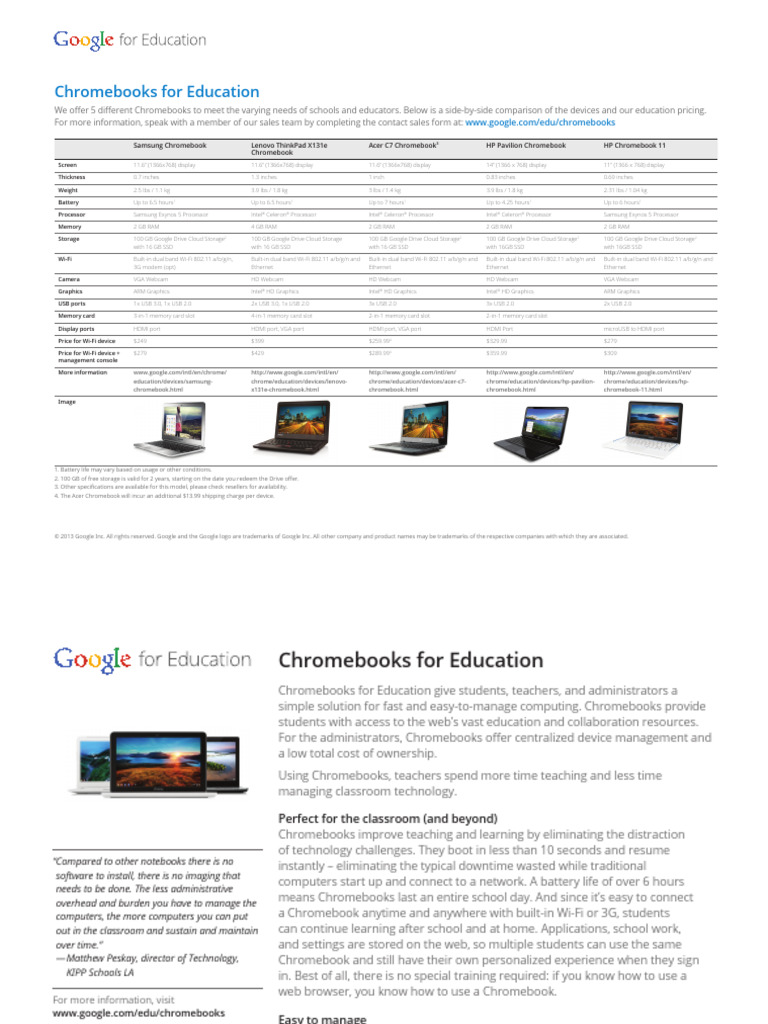 Chromebooks Edu Comparison US | PDF | Chromebook | World Wide Web
