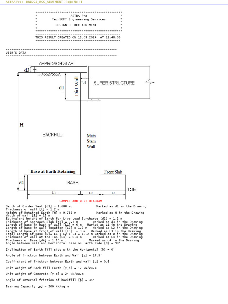 RCC Abutment Design with ASTRA Pro | PDF | Bending | Building Engineering
