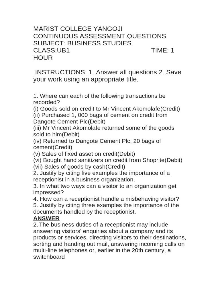 Bussiness Stuides Test | PDF