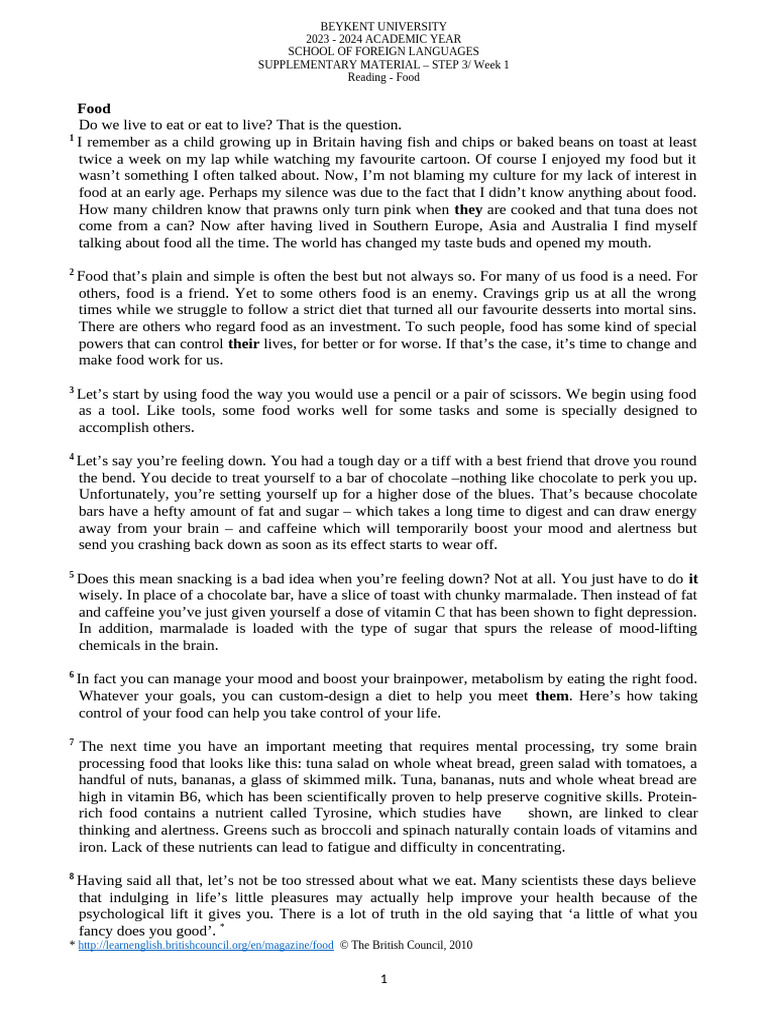 M4W1 Step 3 Reading Food | PDF | Foods