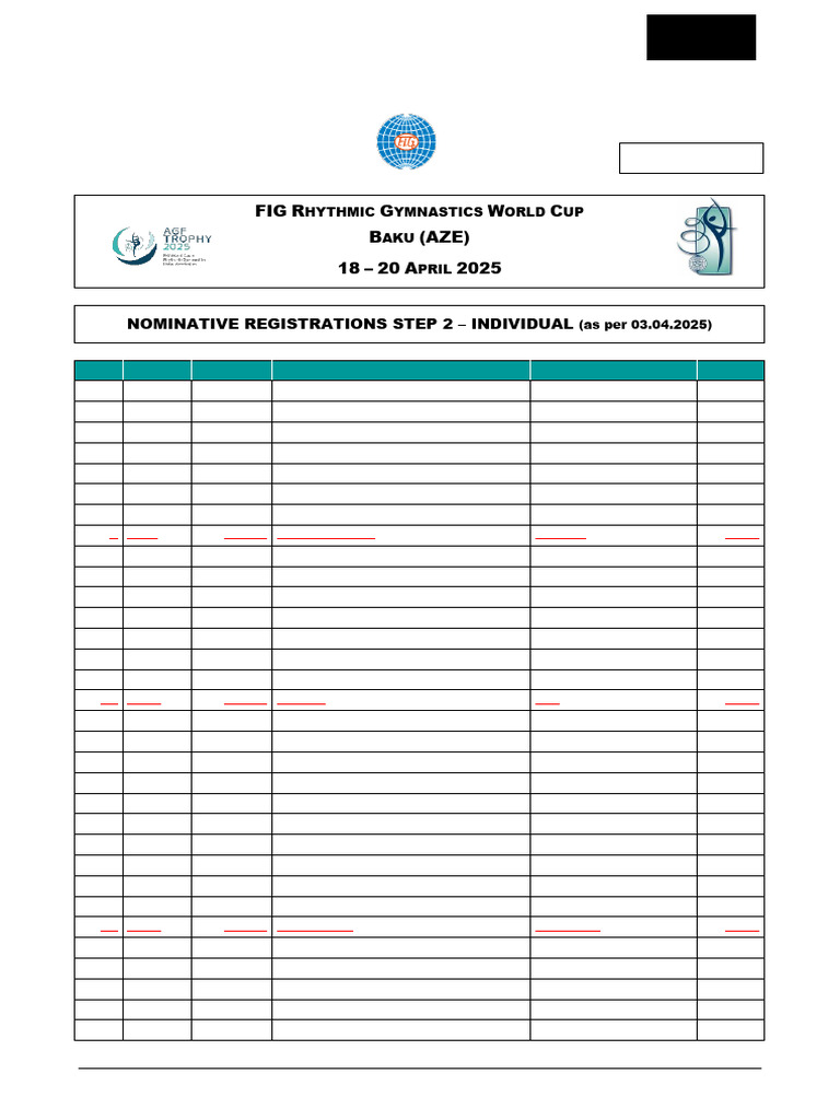 GR - 2025 - WCup - Baku - Nominative - Registrations Step 2 - RGI | PDF | Gymnastics