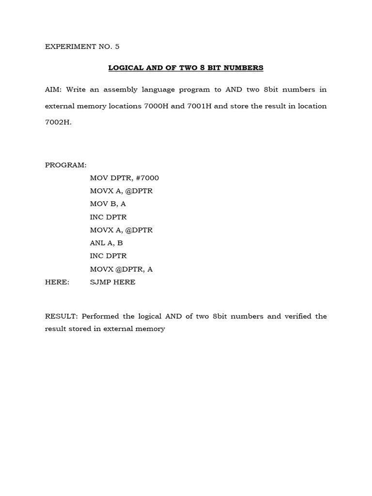 Assembly Programs for 8-Bit Logic Operations | PDF