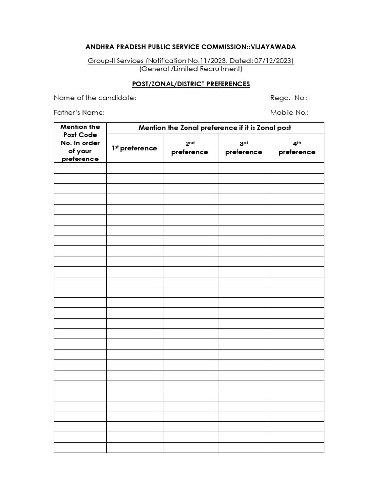 Proforma - Post Preferences - 112023 - 08042025 | PDF