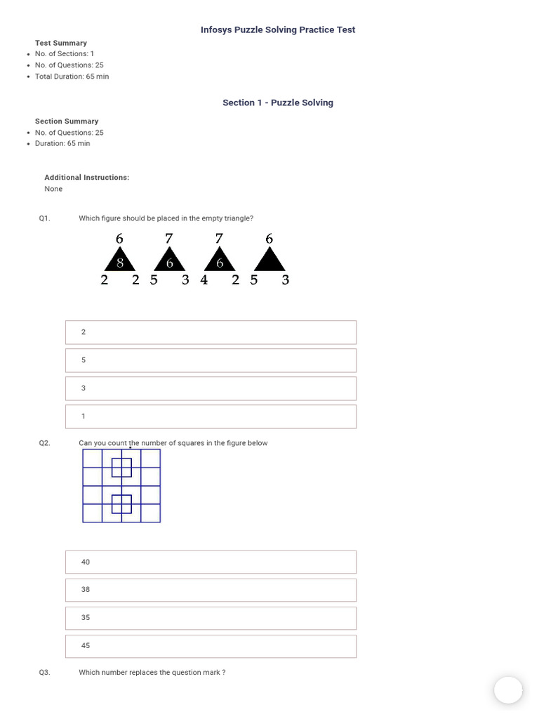 Infosys Puzzle Solving Practice Test | PDF
