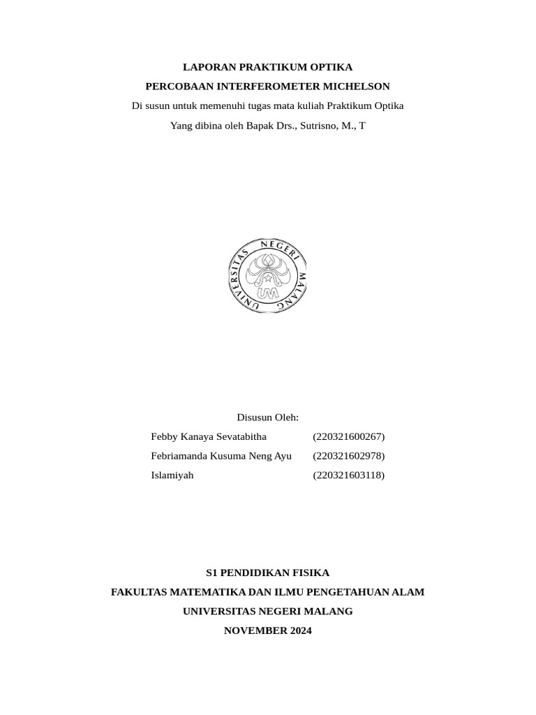 LAPORAN PRAKTIKUM OPTIKA INTERFEROMETER MICHELSON[1] | PDF