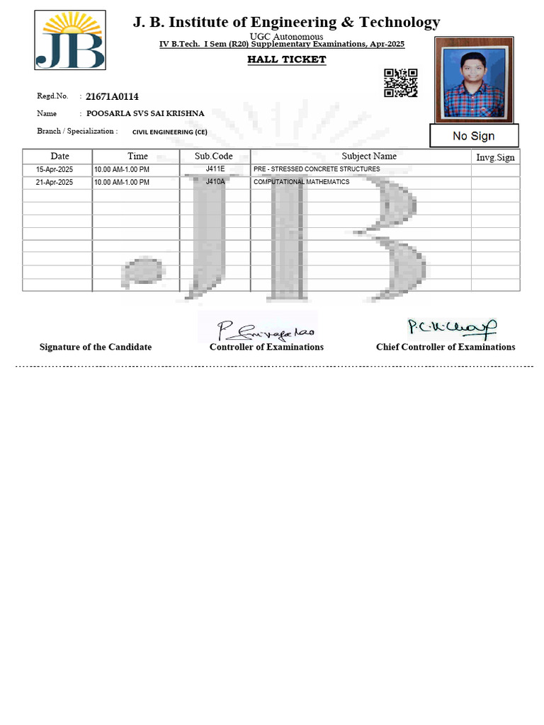 Hallticket 21671a0114 7 Semester | PDF