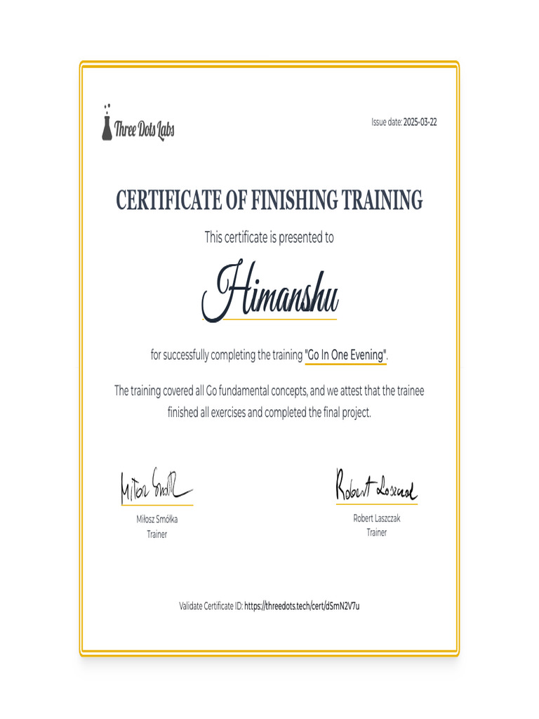 Go Programming Training Certificate | PDF