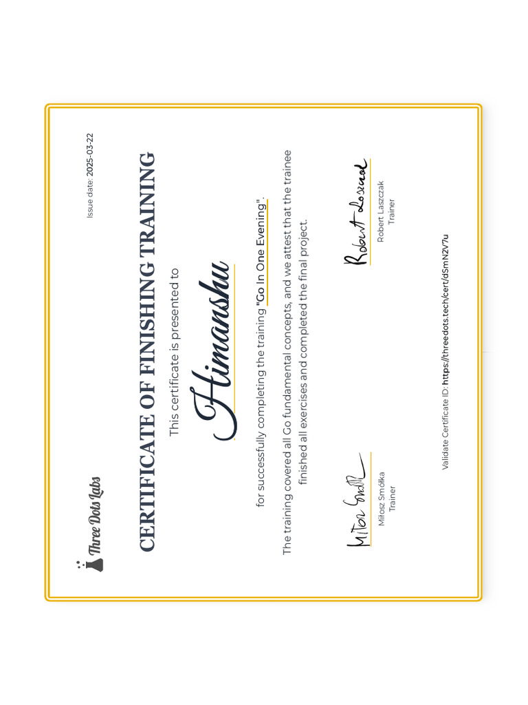 Certificate of Finishing Go in One Evening 01 | PDF