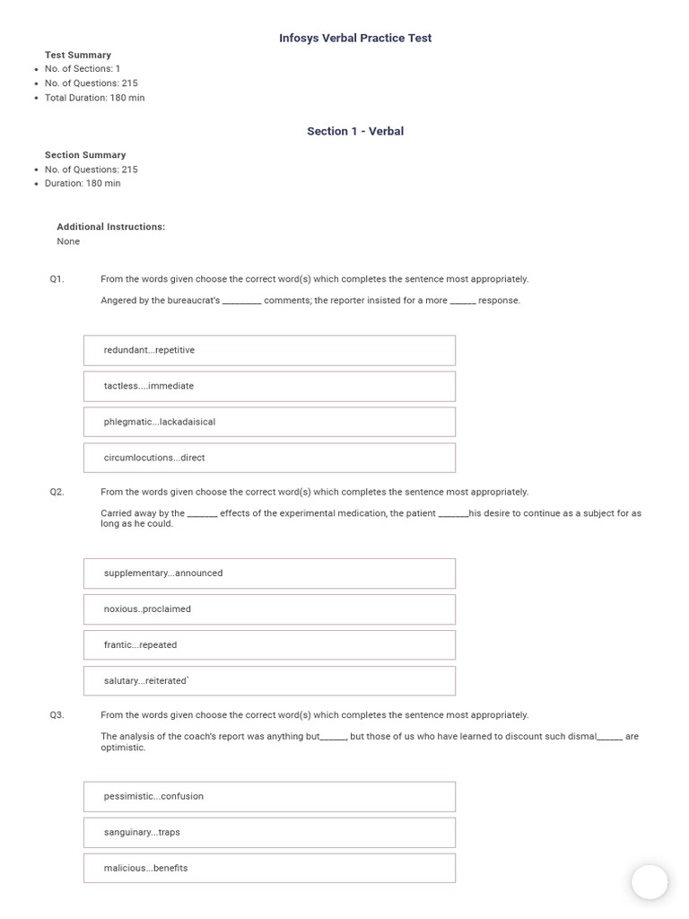 Infosys Verbal Practice Test | PDF | Myocardial Infarction | Volcano
