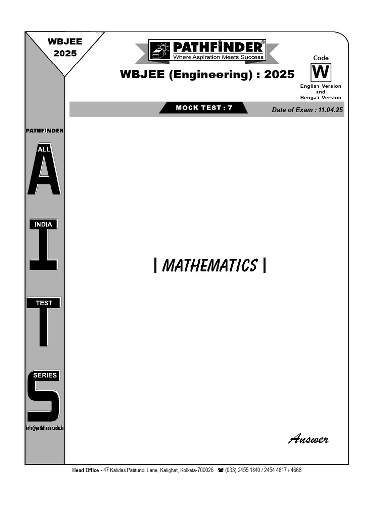 Math - MT - 7 - XII - WBJEE - (Sol) - ENG + BENG - (W) | PDF