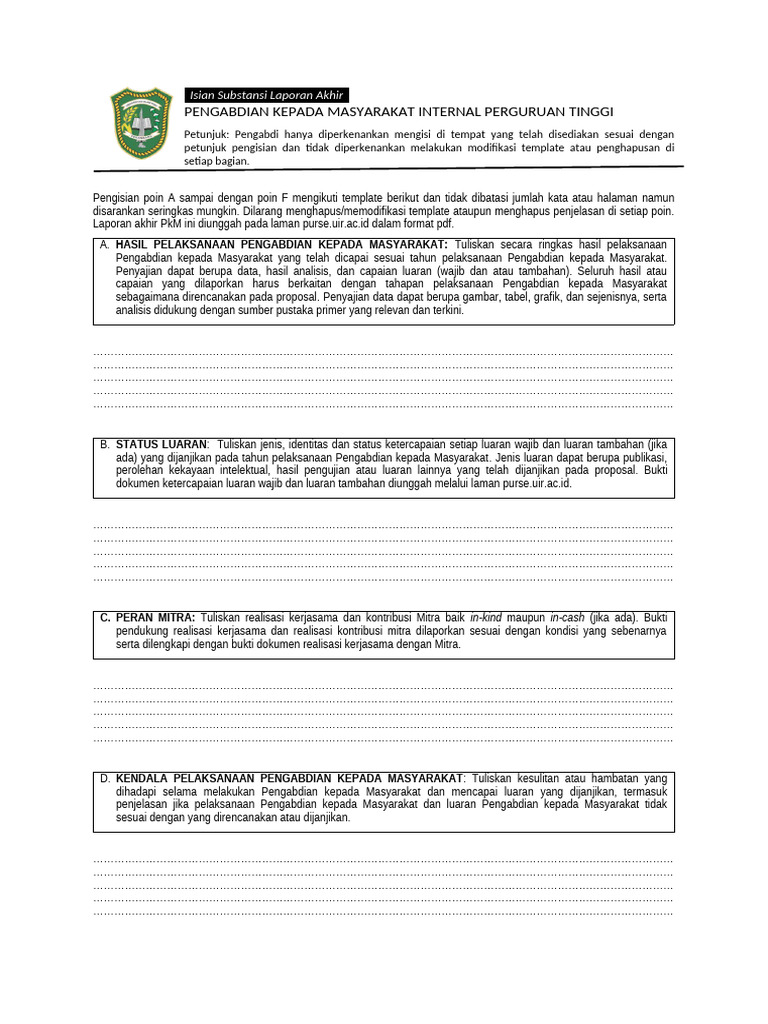 Template Laporan Akhir PKM Internal | PDF