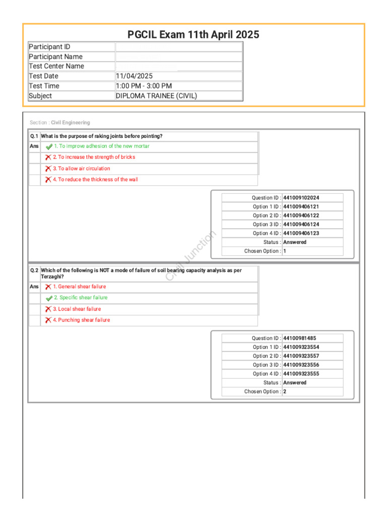 PGCIL Diploma Trainee 11 April 2025 Paper With Answer Key | PDF | Concrete | Force