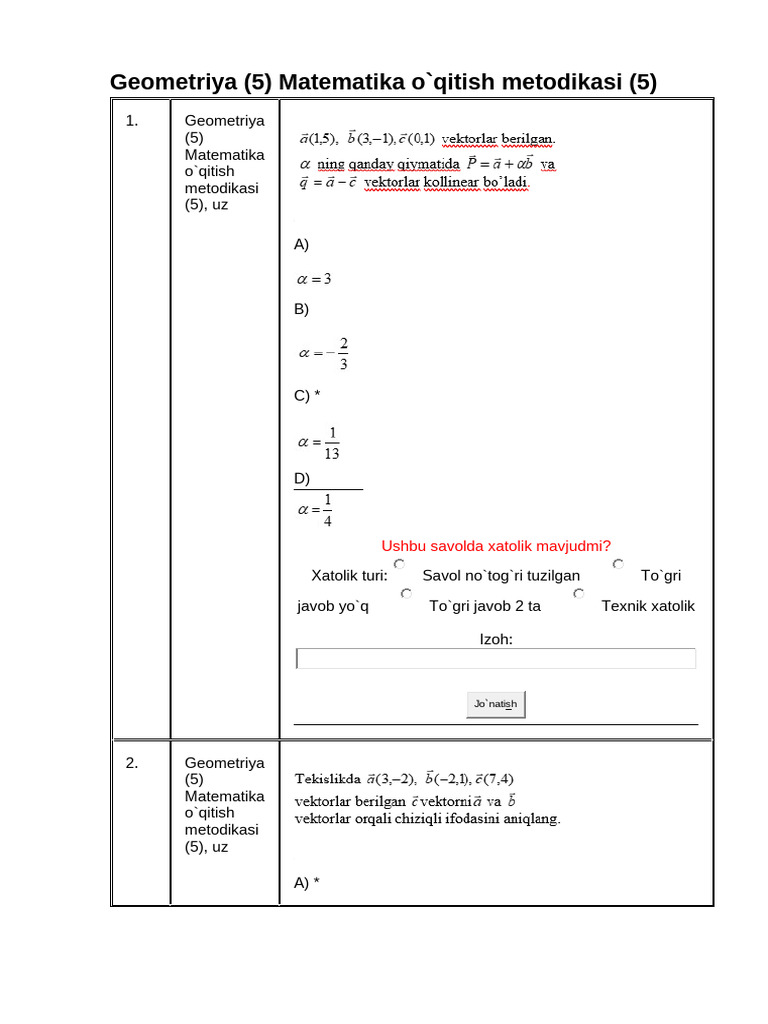 Geometriya TEST | PDF